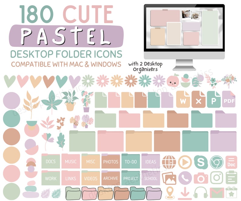 180 Desktop Pastel Folder Icons With Free Desktop Organizers - Etsy