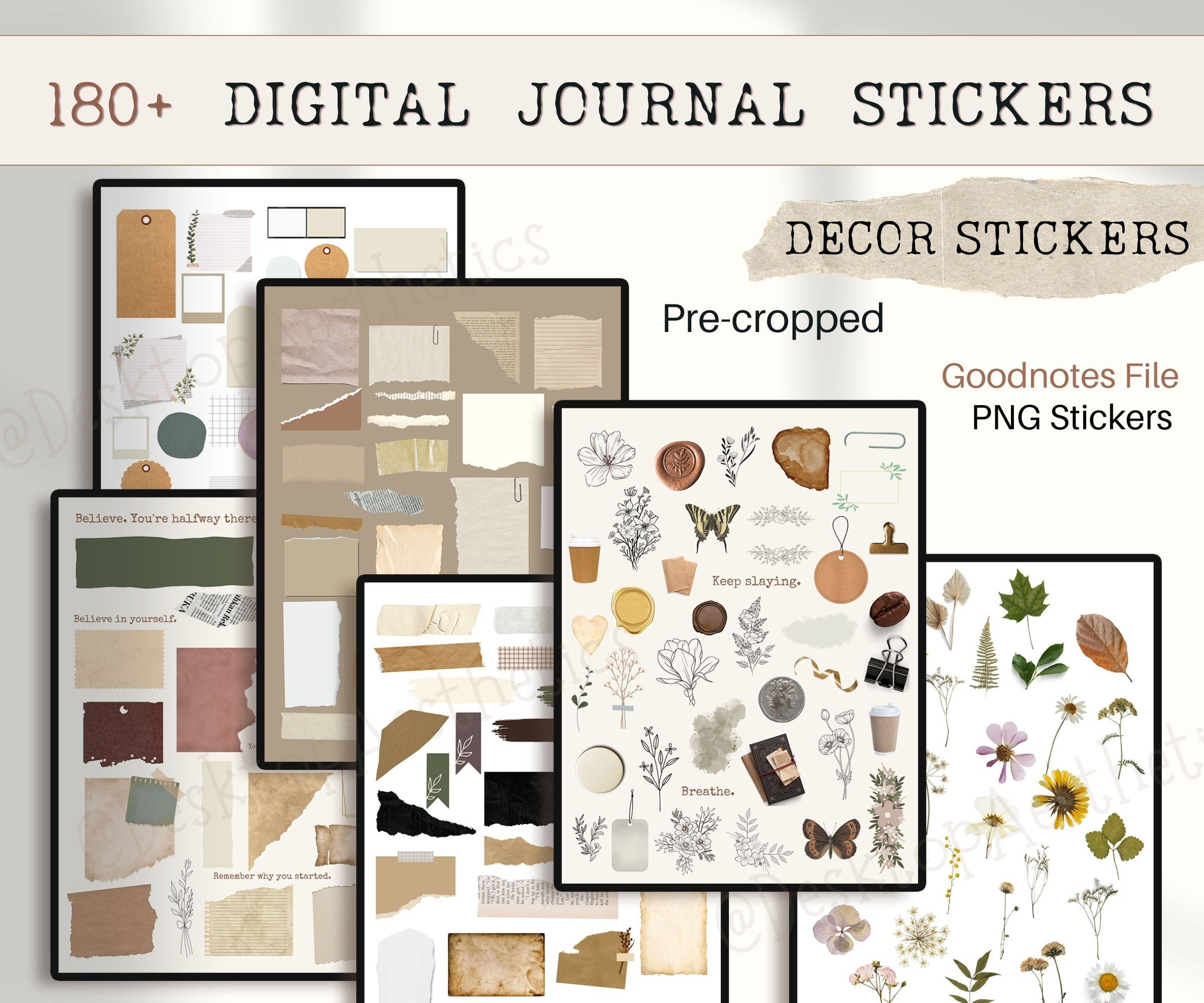 180 Digital Journal Stickers, Pre-cropped Goodnotes Stickers, Vintage ...