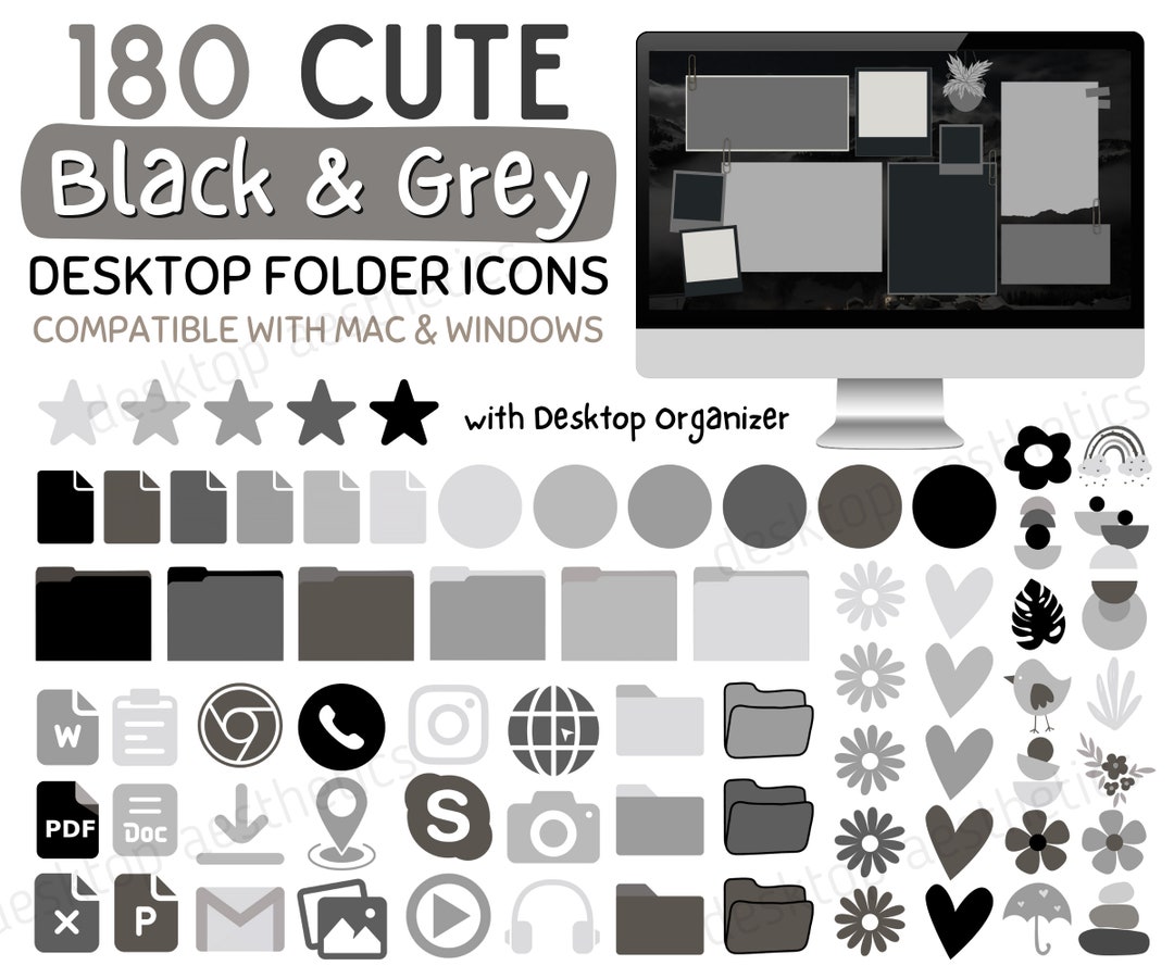 180+ Black N Grey Folder Icons for MAC and WINDOWS Computers, Cute ...
