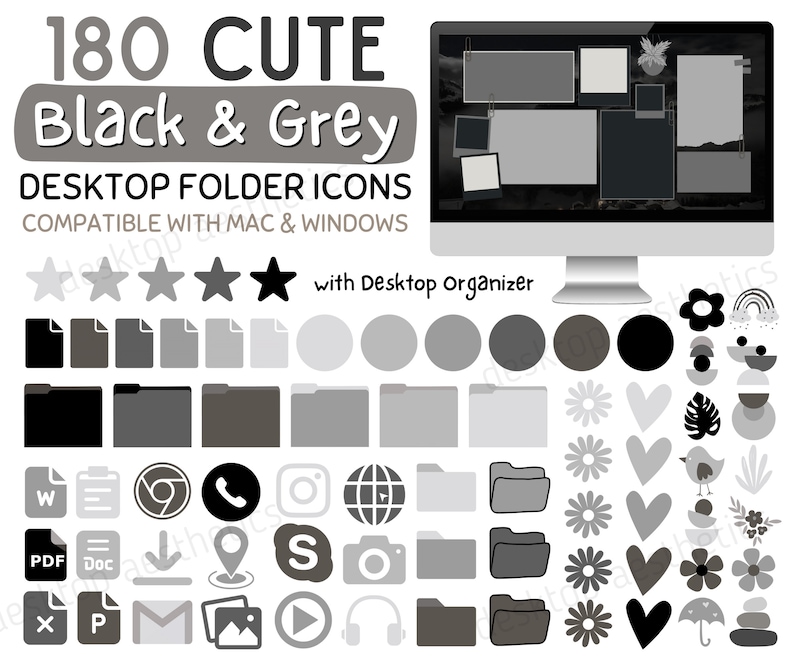 180+ Black N Grey Folder Icons for MAC and WINDOWS Computers, Cute ...