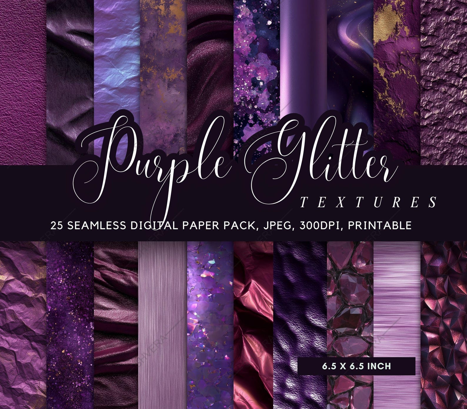 25 Seamless Purple Glitter Digital Paper Bundle, Amethyst Textures ...