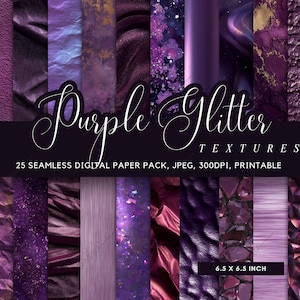 25 Seamless Purple Glitter Digital Paper Bundle, Amethyst Textures ...