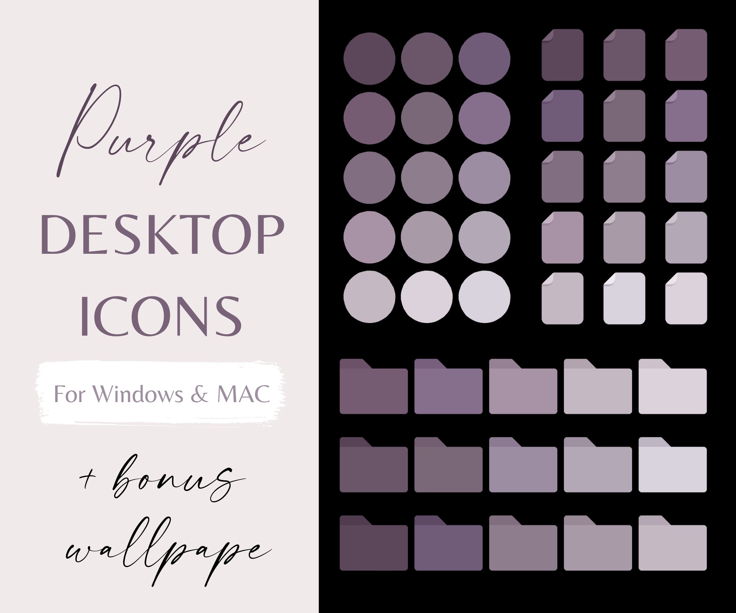 45 Desktop Purple Icons with Free Wallpaper Organizer for | Etsy