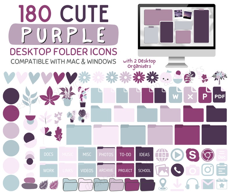 180 Desktop Summer Folder Icons With Free Desktop Organizers - Etsy