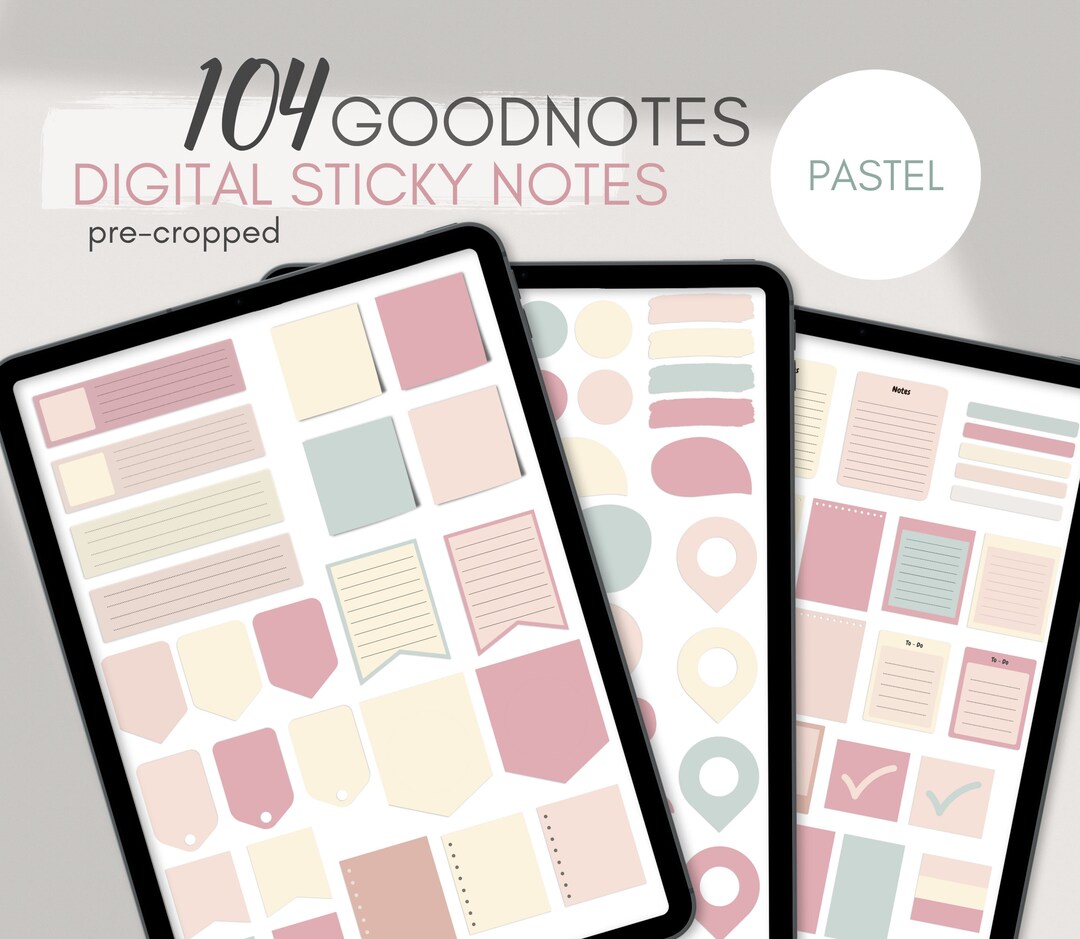 104 Pastel Goodnotes Sticky Notes, Pre Cropped Neutral Digital ...