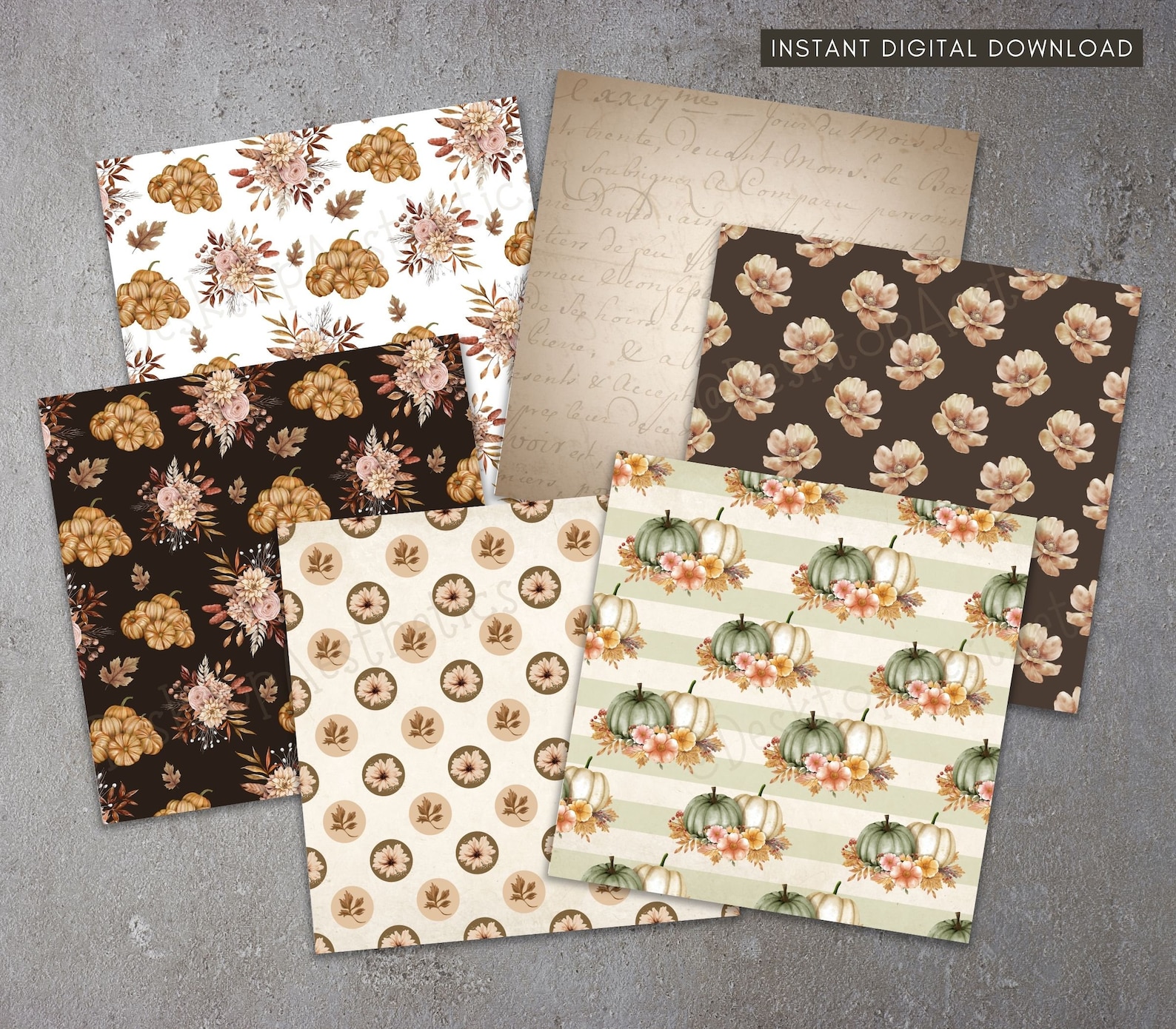 Buy 16 Rustic Autumn Floral Digital Paper Pack, Fall Aesthetic, Wedding ...