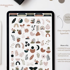 1200 Boho Chic Digital Stickers Bundle for Goodnotes, PNG Stickers, Pre ...