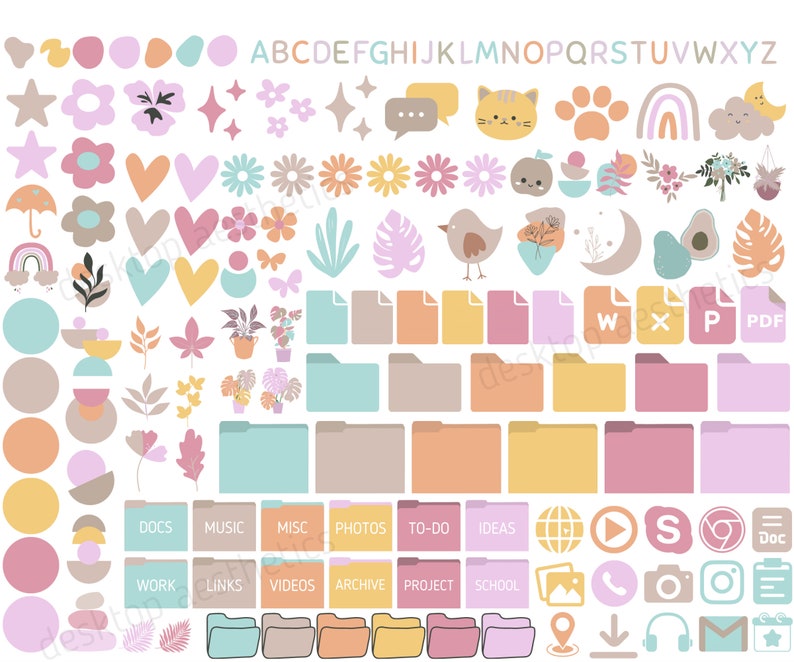 180 Desktop Summer Folder Icons With Free Desktop Organizers - Etsy