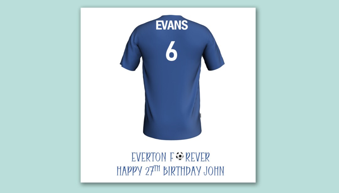 Everton Football Team Birthday Card/everton Personalised Football Shirt ...