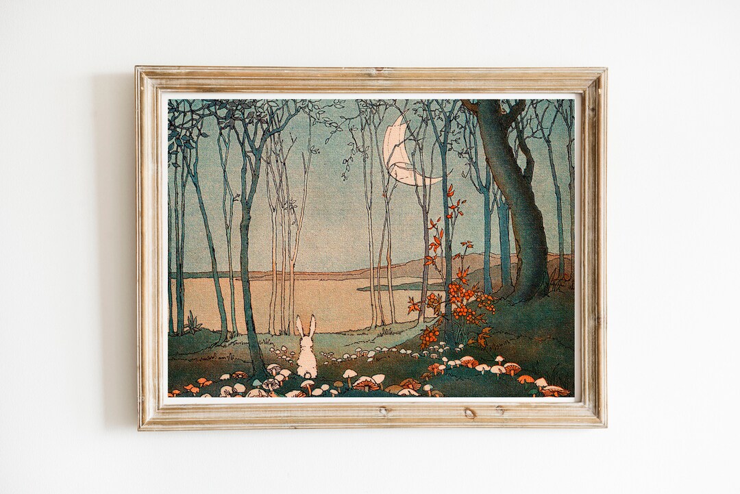 Vintage Print Rabbit and the Moon Poster Art Decoration Wall Decoration ...