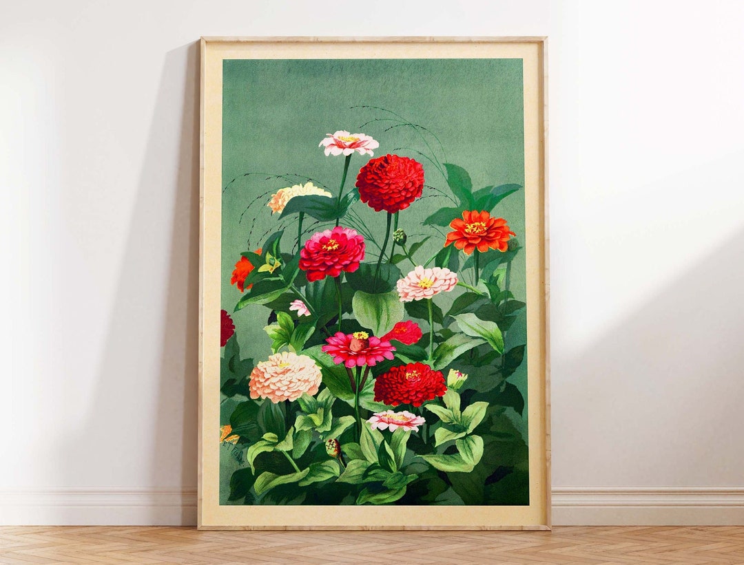 Vintage Print Colorful Flowers Poster Art Print Floral Wall Decoration ...