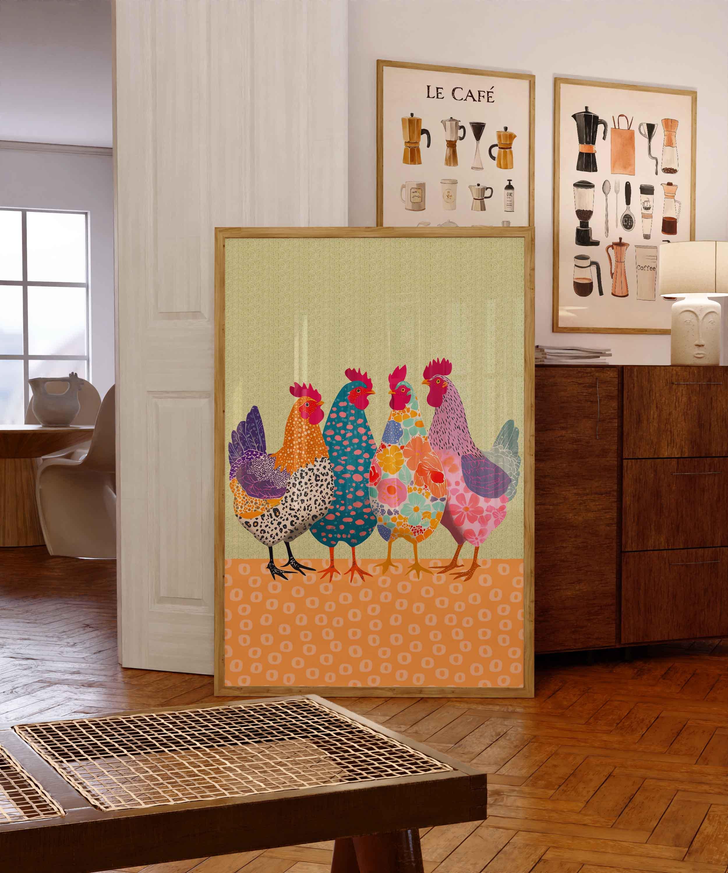 Funny Chicken Poster Colorful Chicken Wall Art Print Poster Trendy Wall ...