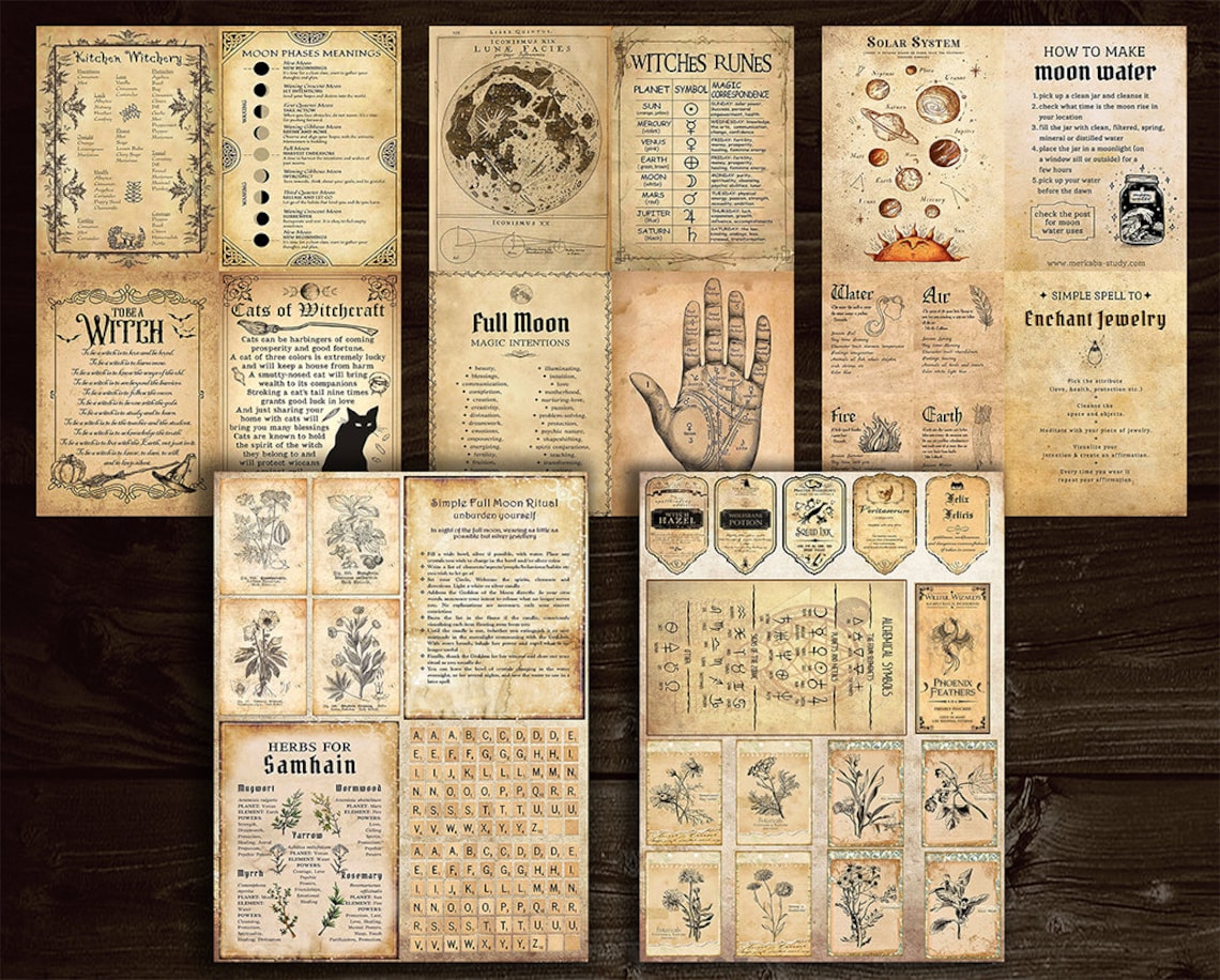 Printable grimoire pages book of shadows pages digital | Etsy