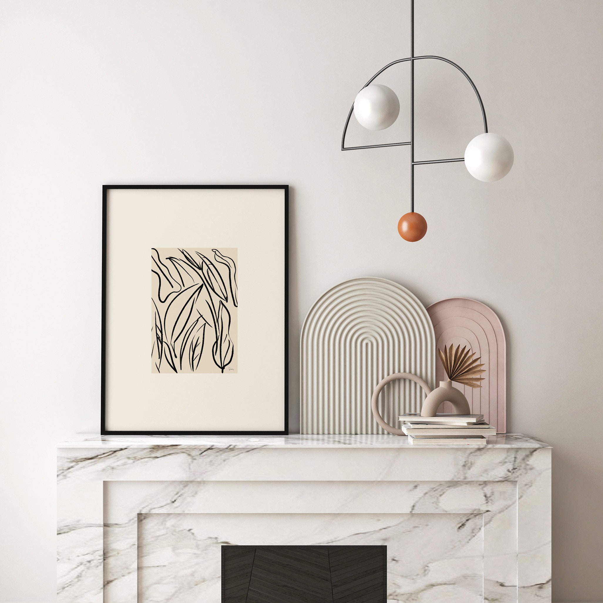 Modern Line Drawing Art | Botanical Wall Art | Leaves Painting | Modern ...