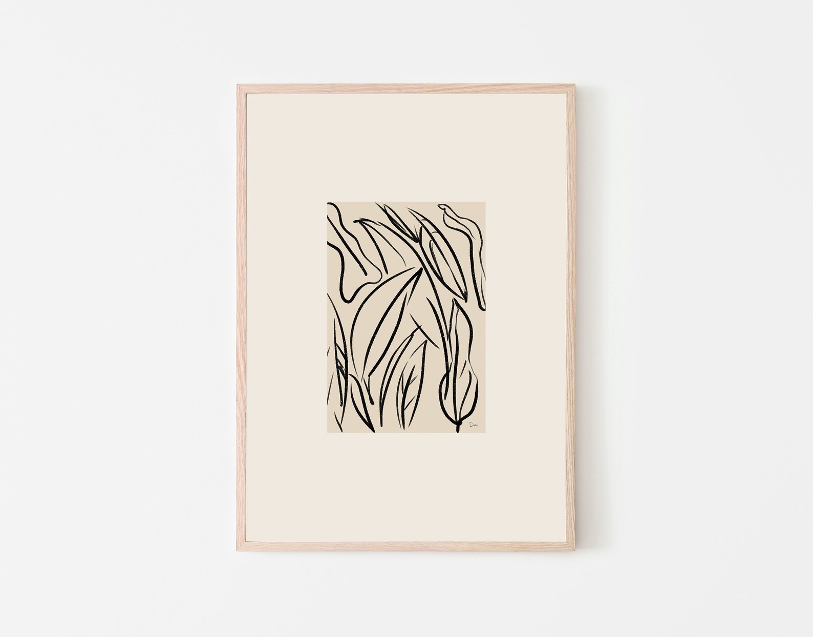 Modern Line Drawing Art Botanical Wall Art Leaves Painting Modern Home ...