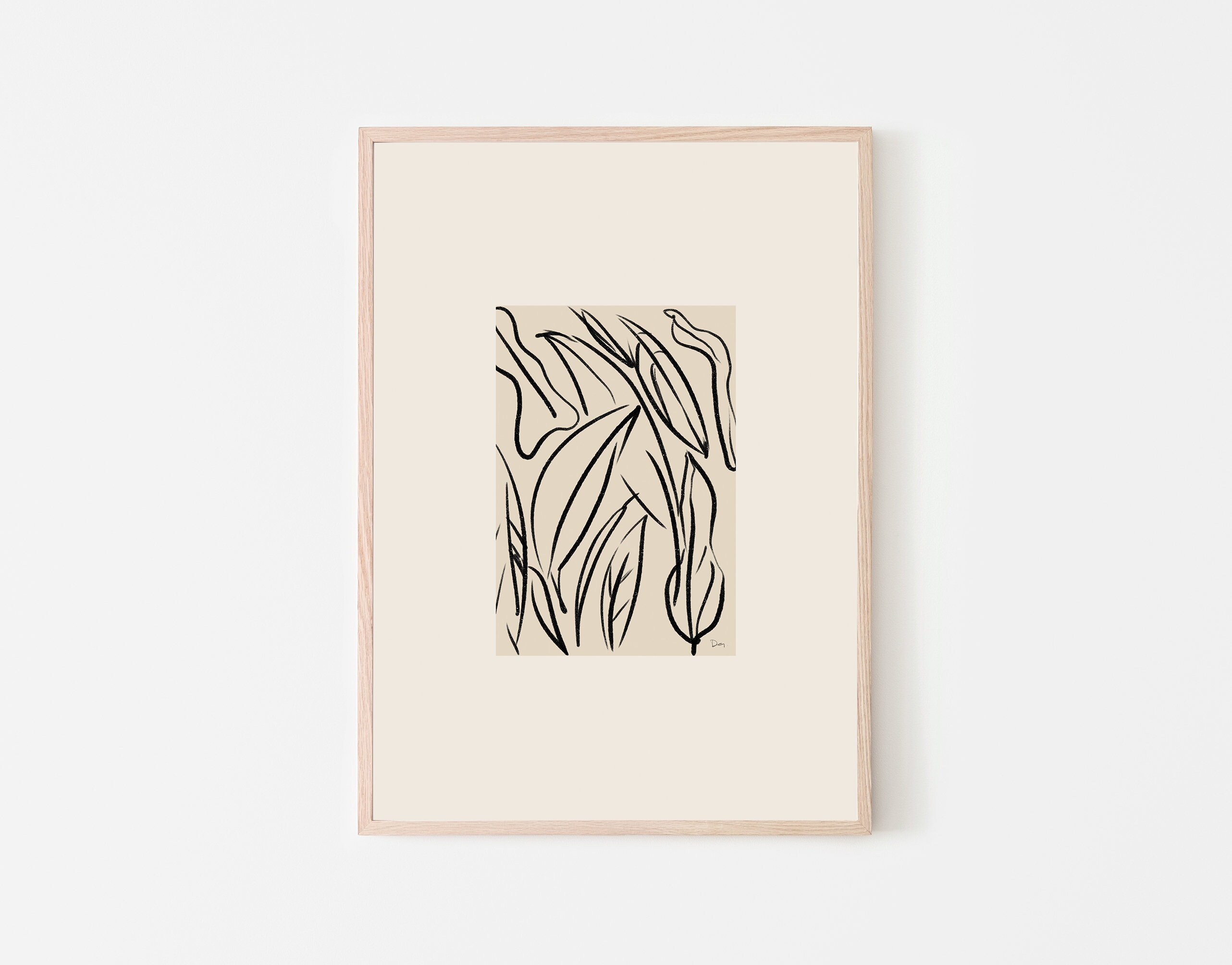 Modern Line Drawing Art Botanical Wall Art Leaves Painting Modern Home ...