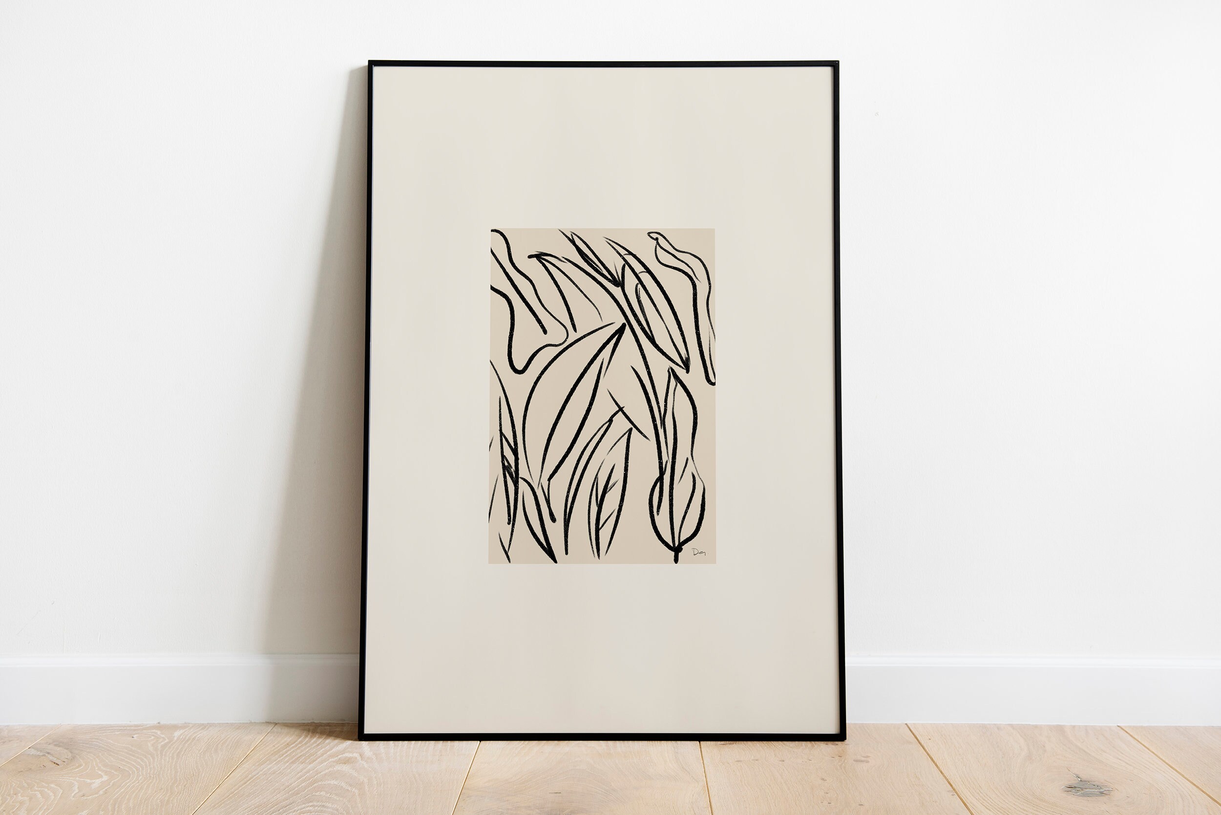 Modern Line Drawing Art Botanical Wall Art Leaves Painting Modern Home ...