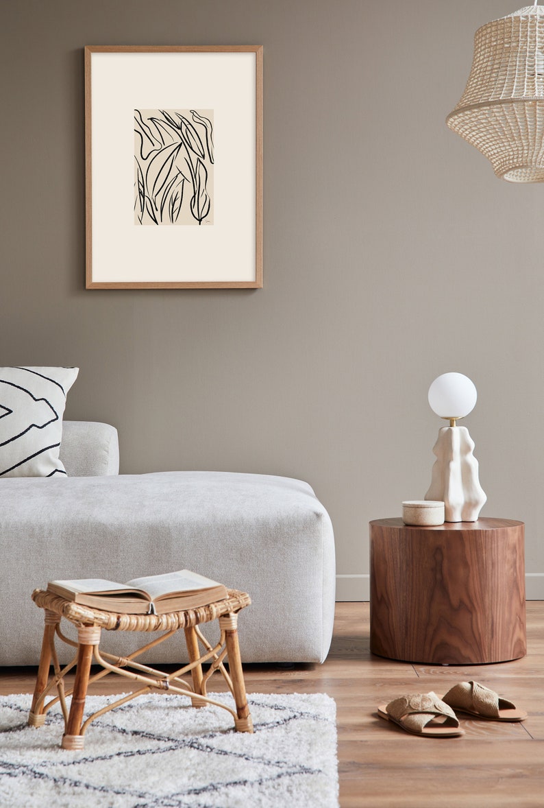 Modern Line Drawing Art Botanical Wall Art Leaves Painting Modern Home ...