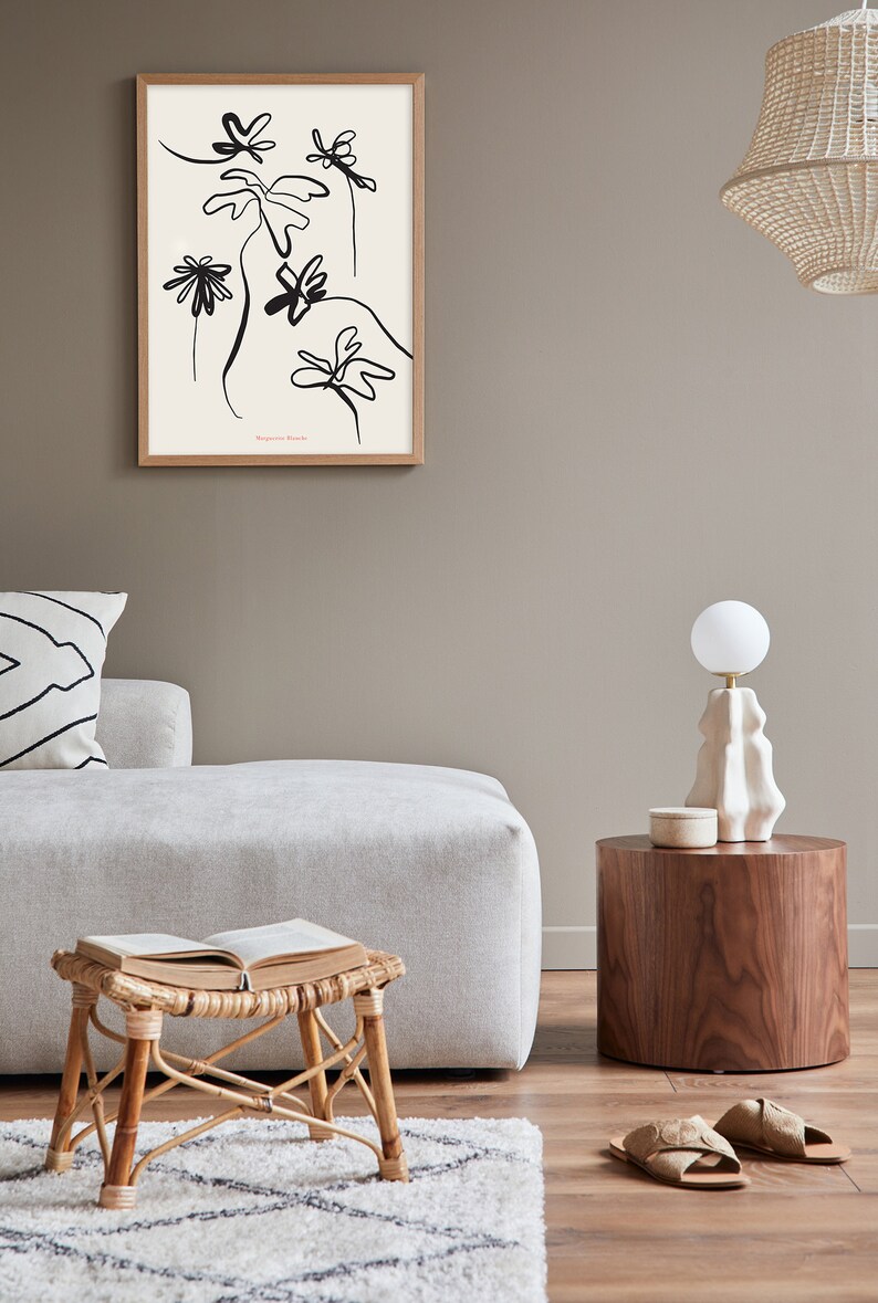 Marguerite Blanche | Minimal Line Drawing Art | Flower Wall Poster ...