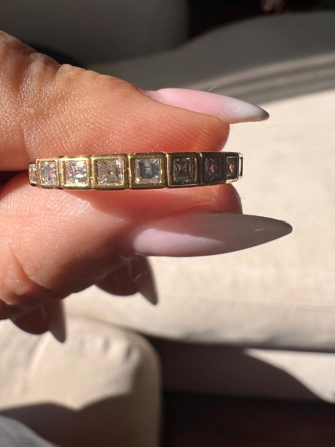 Carre Cut Diamond Half Eternity 18k Gold Band - Etsy