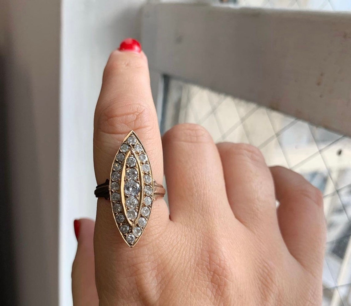 Victorian Navette Diamond Ring - Etsy