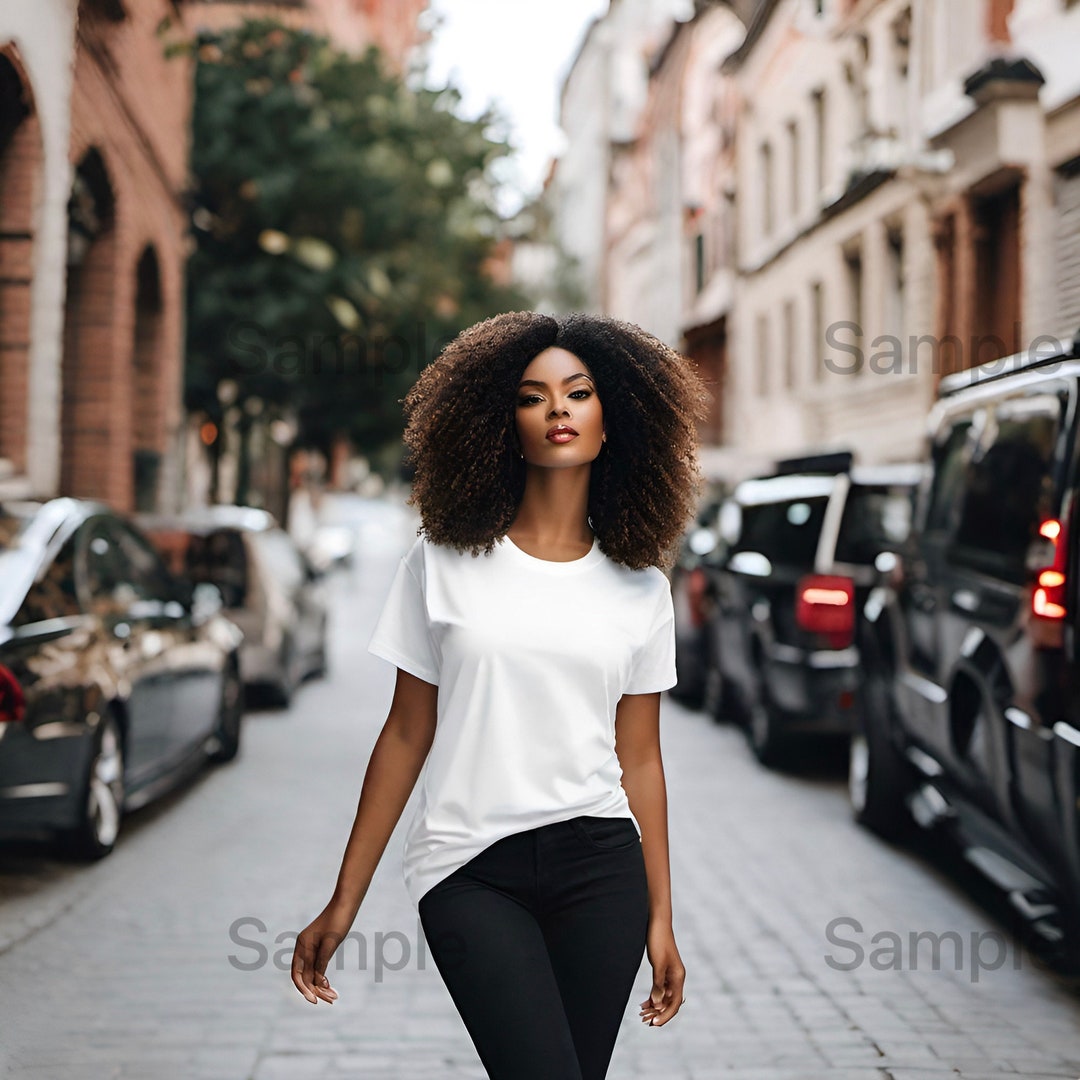 Elegant T-shirt Mockup Featuring a Professional Black Lady Model - Etsy