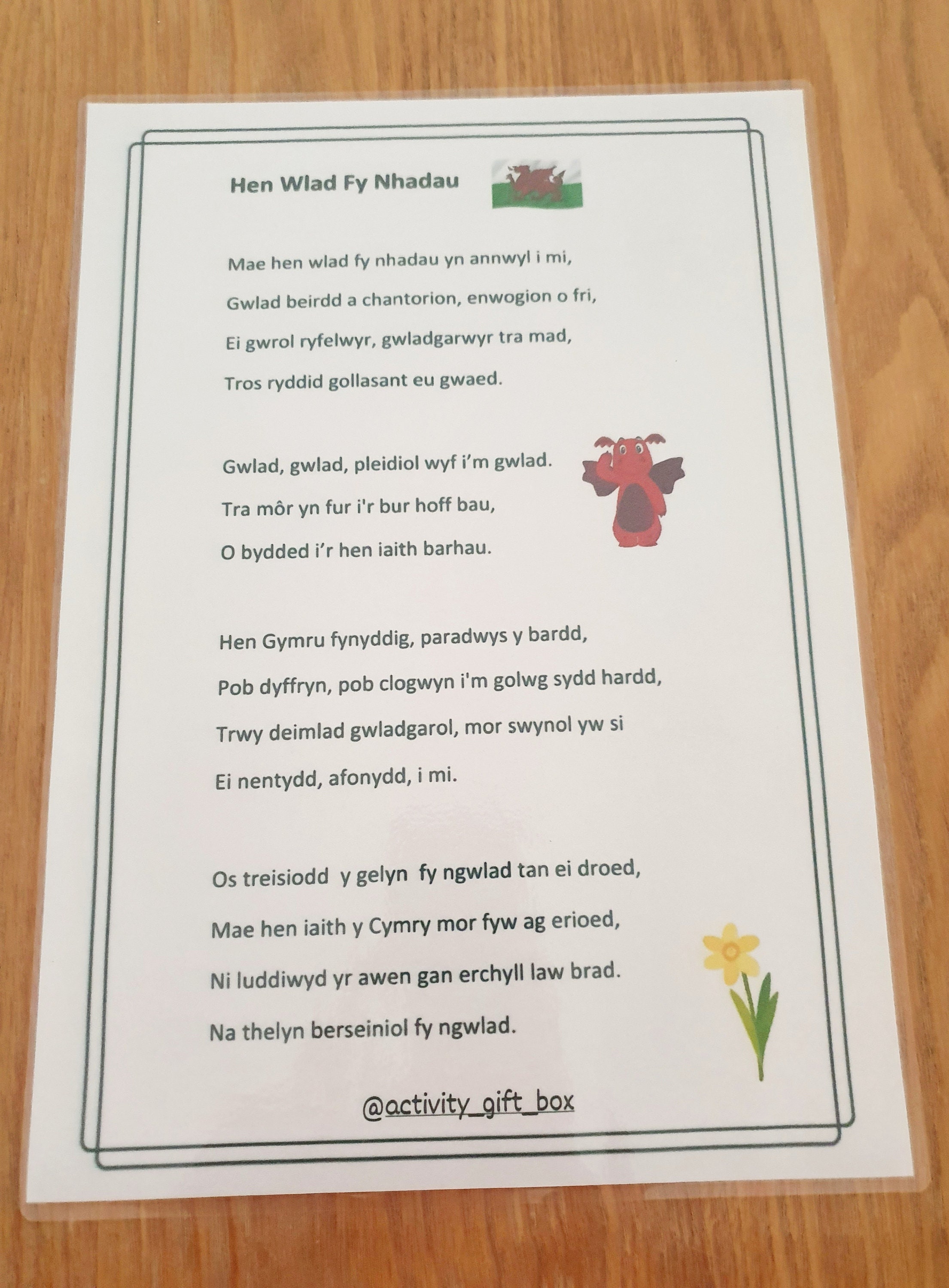 A4 Size WELSH National Anthem Laminated for Durability Learning the ...