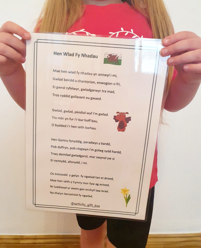 A4 Size WELSH National Anthem Laminated for Durability Learning the ...