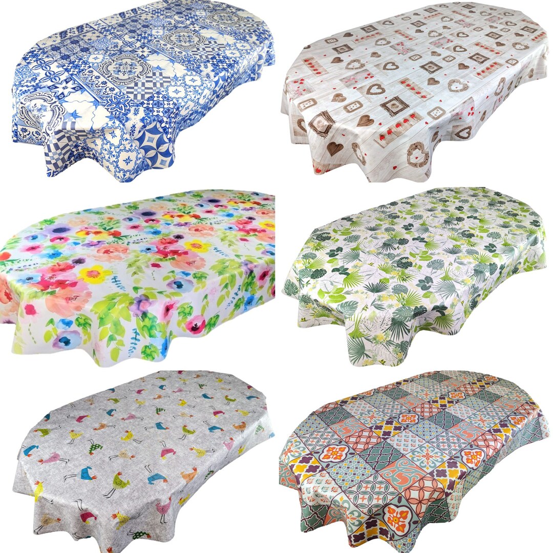 Oval Tablecloth PVC Vinyl -many Designs - Cover Indoor Outdoor Use Wipe ...