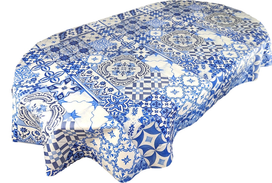 Oval Tablecloth PVC Vinyl -many Designs - Cover Indoor Outdoor Use Wipe ...