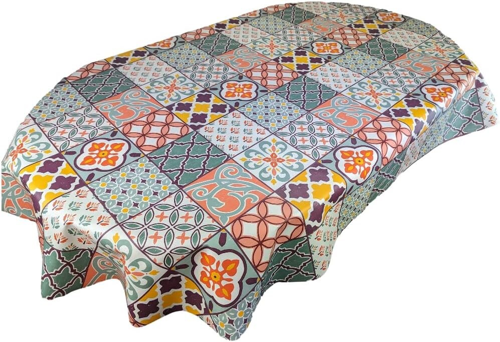 Oval Tablecloth PVC Vinyl -many Designs - Cover Indoor Outdoor Use Wipe ...