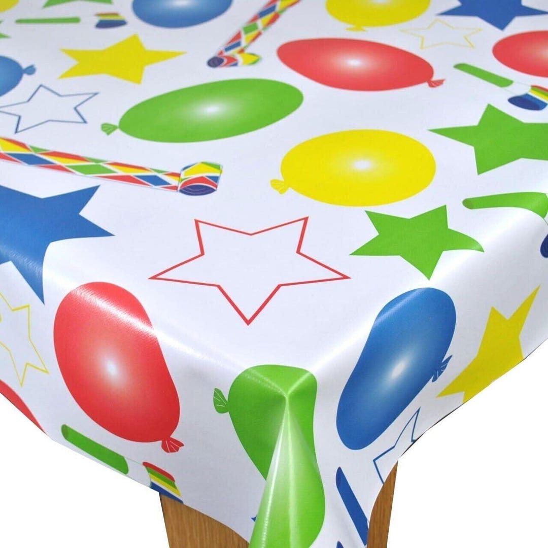 Birthday Party Time Balloons PVC Vinyl Tablecloth Cover Indoor Outdoor ...
