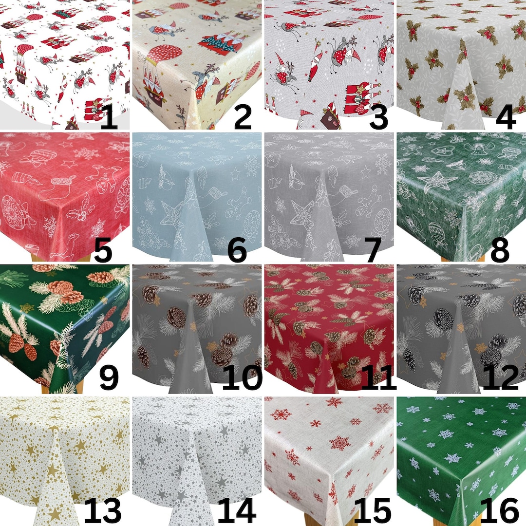 Christmas Tablecloth PVC Vinyl - Many Designs - Festive Cover Indoor ...