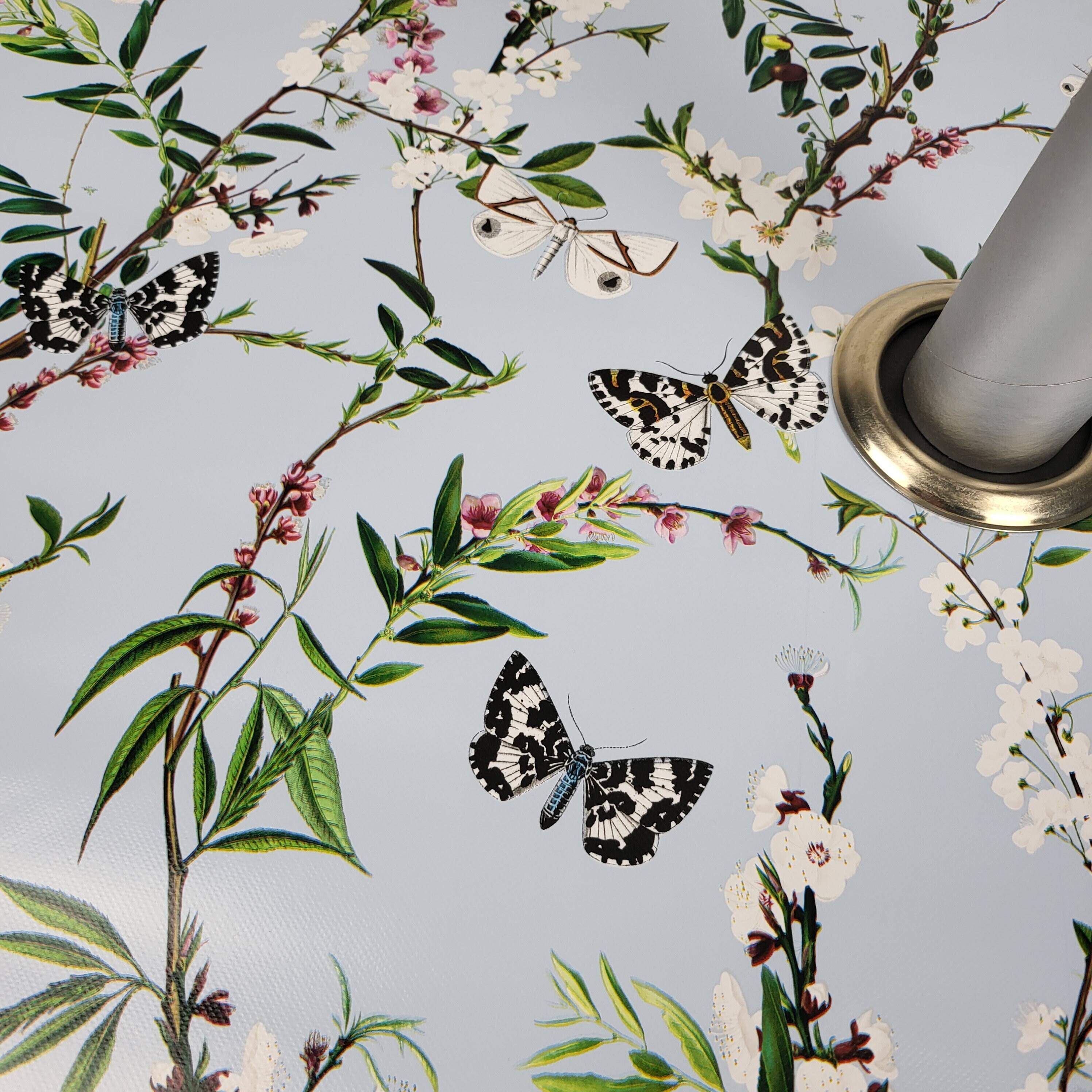 140cm Round PVC Tablecloth With Parasol Hole - Butterfly Floral Blue ...