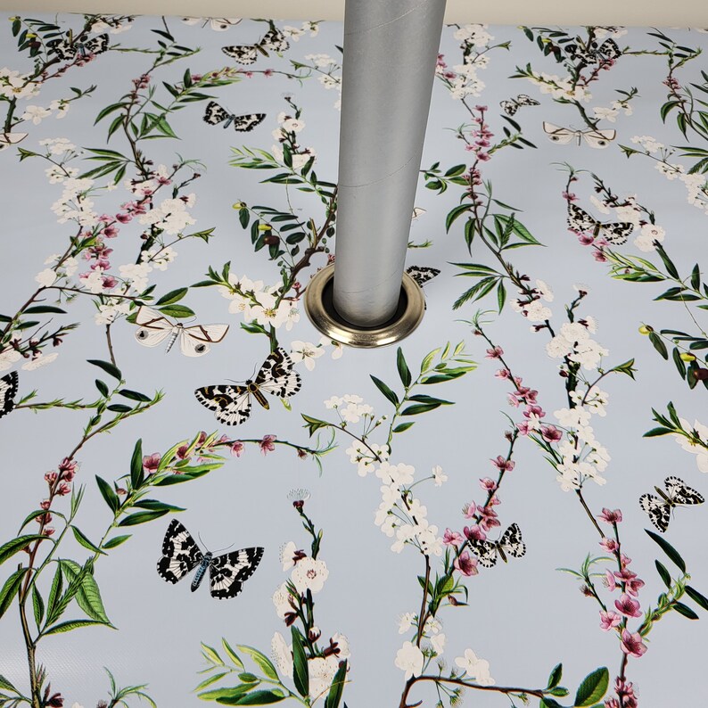 140cm Round PVC Tablecloth With Parasol Hole Butterfly Floral Blue ...