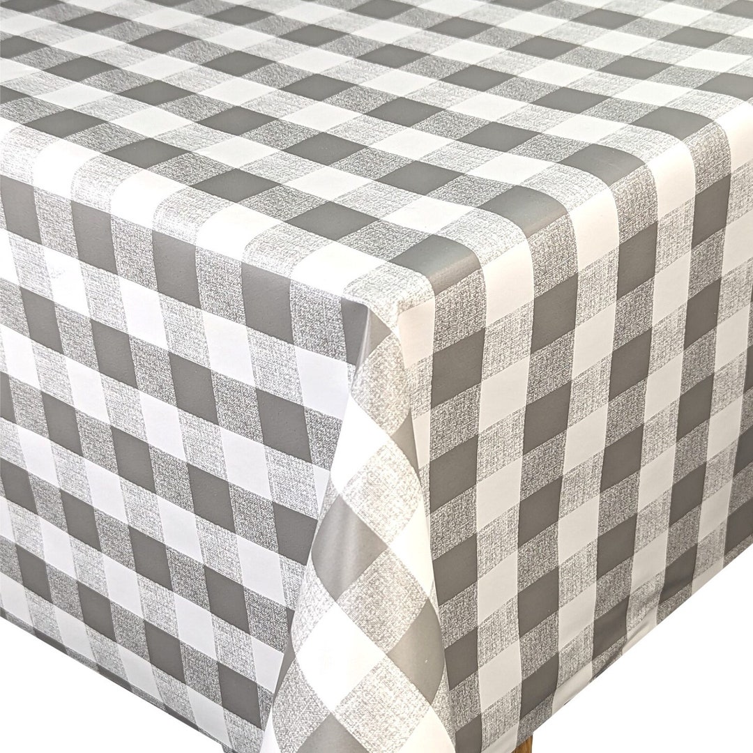 Grey Gingham Check PVC Vinyl Tablecloth Cover Indoor Outdoor Use Wipe ...