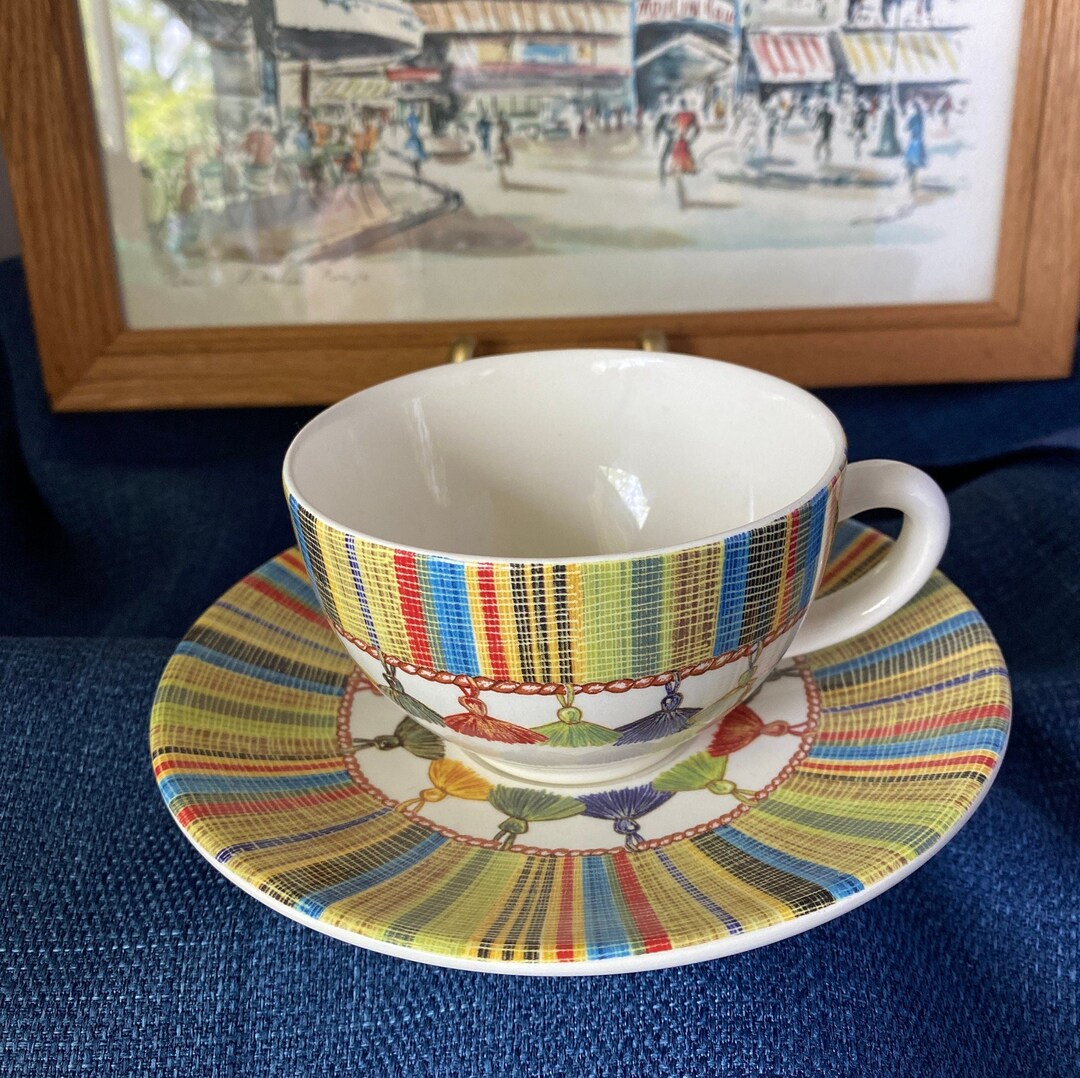 Gien-taffetas Flat Cup and Saucer by Faiencerie De Gien France - Etsy