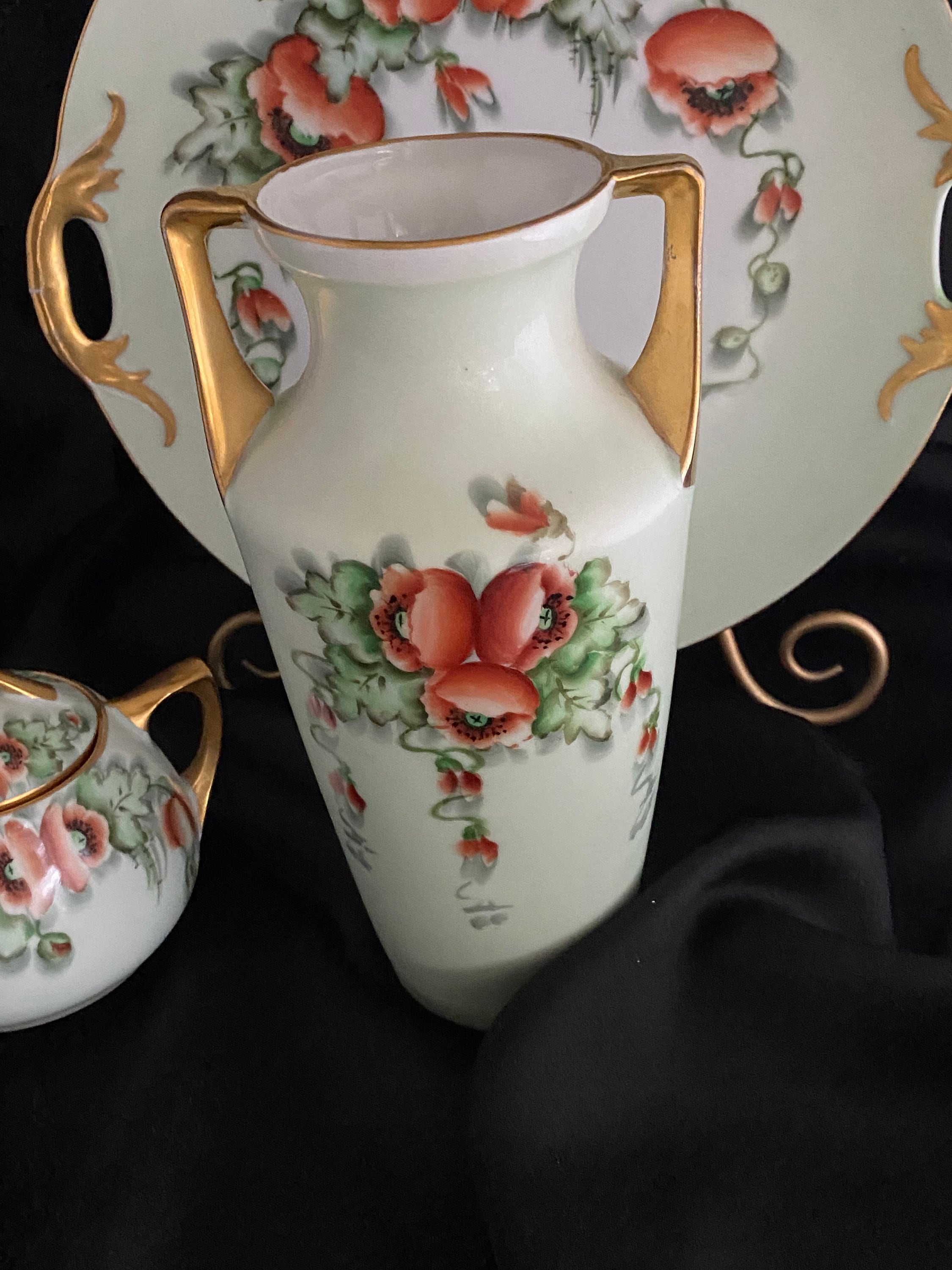 Royal Austria O&E.G Pottery Set/cake Plate/sugar and Creamer/vase/hand ...