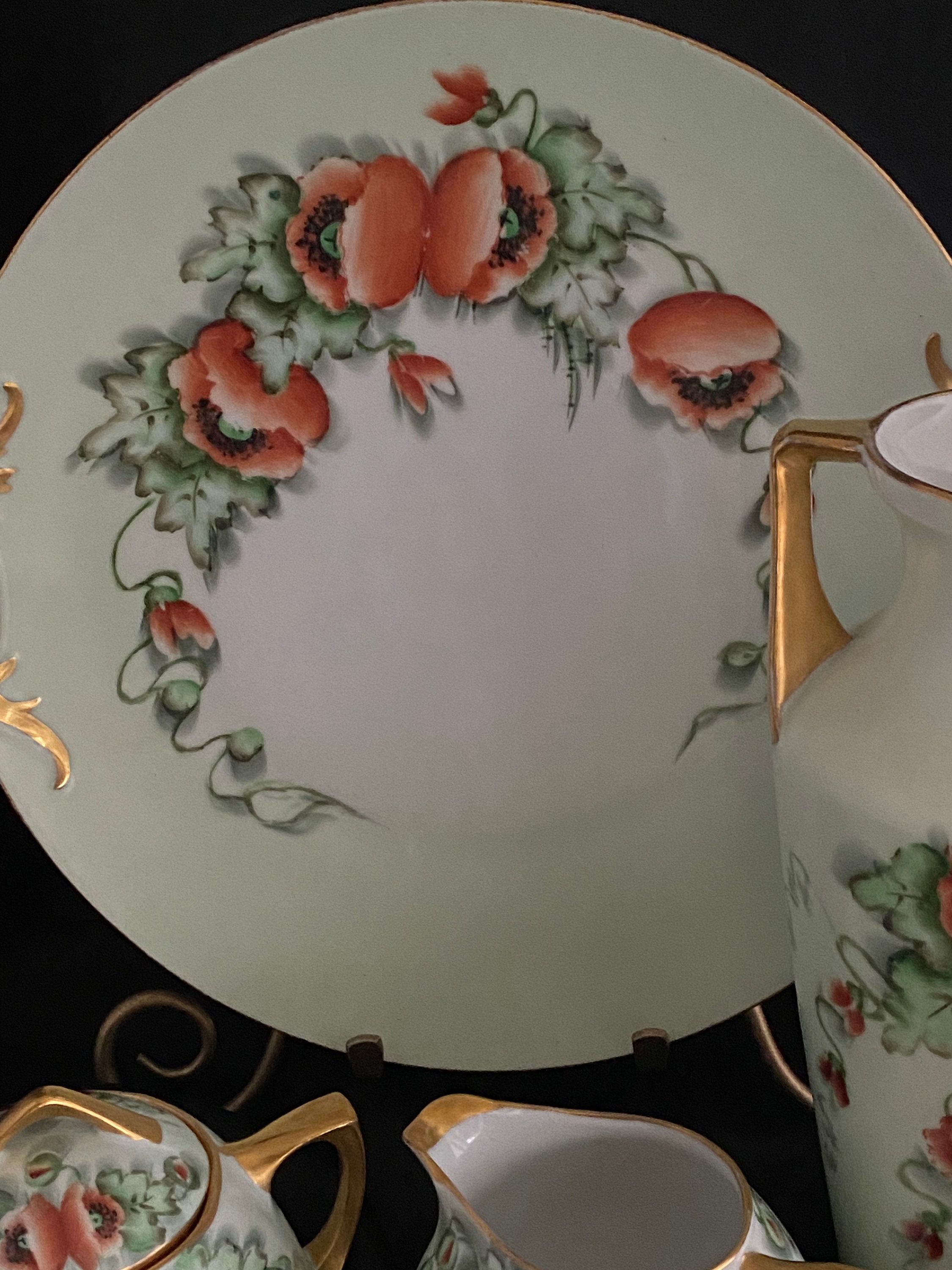 Royal Austria O&E.G Pottery Set/cake Plate/sugar and Creamer/vase/hand ...