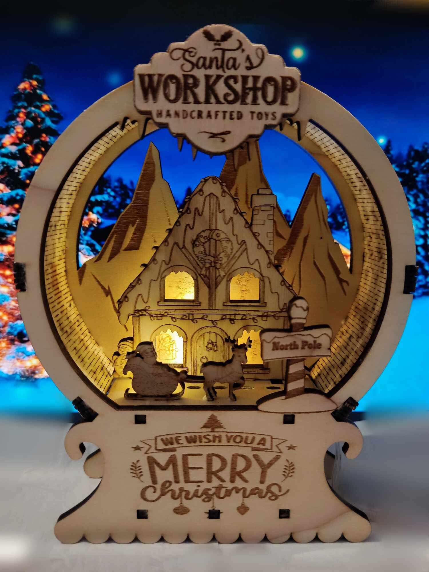 Santa's Workshop Lamp Laser Ready File 3mm / Svg / Dfx / Lbrn / Ai ...