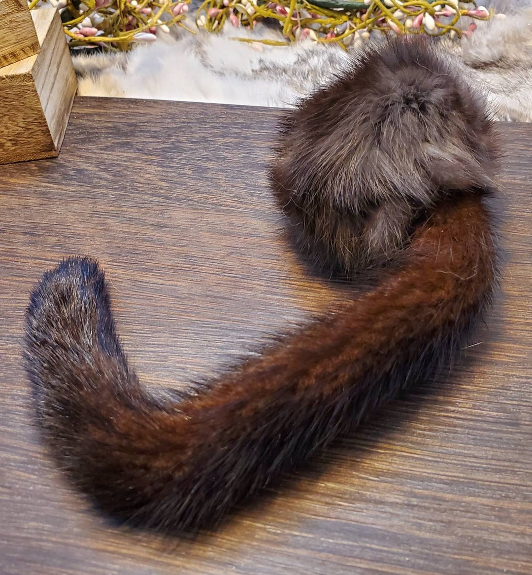 Natural Mink Tail With Catnip Filled Rabbit Fur Ball. Handmade, Real ...