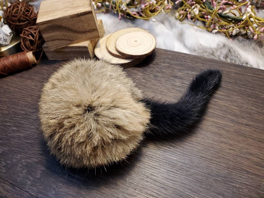 Natural Mink Tail With Catnip Filled Rabbit Fur Ball. Handmade, Real ...