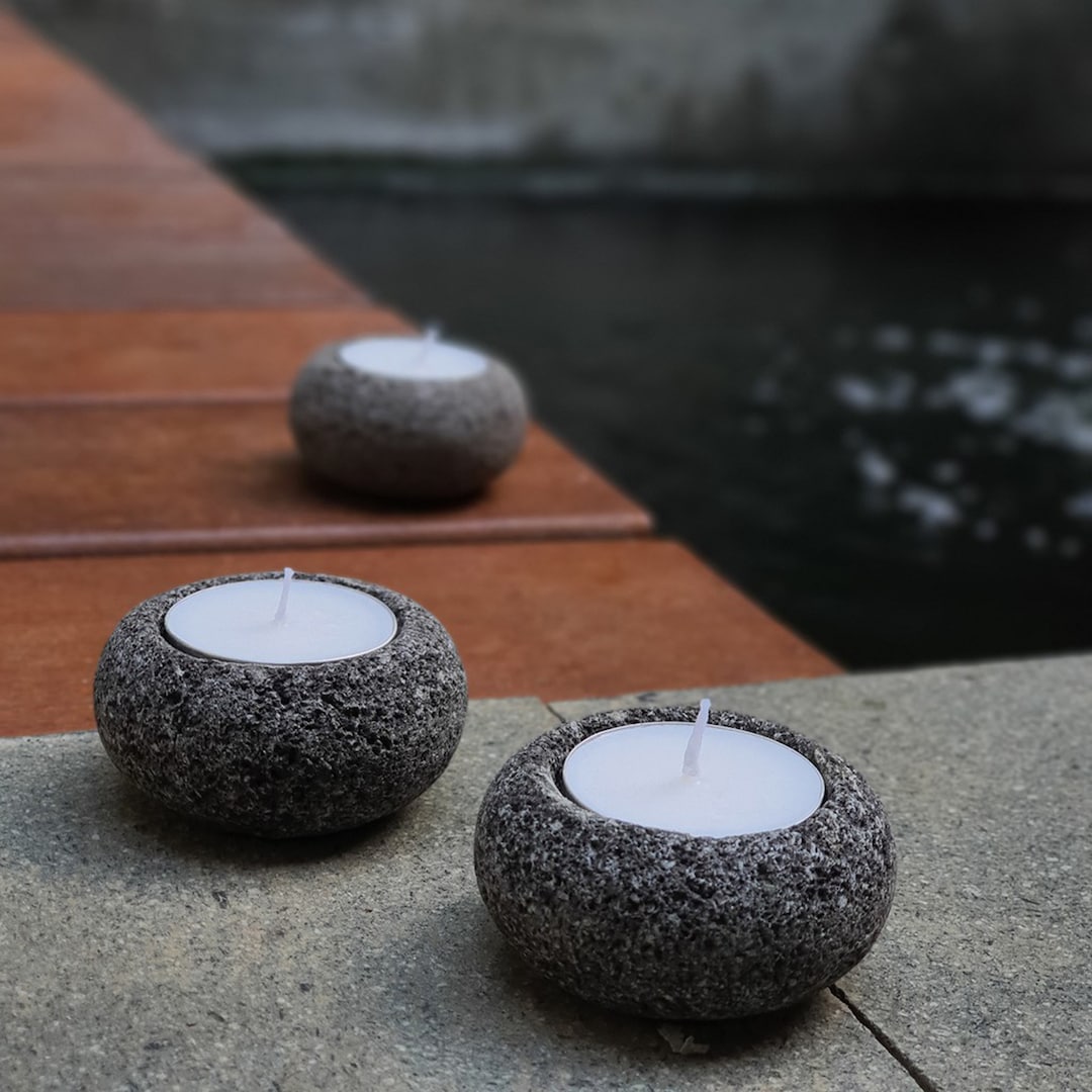 Complete Your Space With a Set of 4 Natural Lava Stone Candle Holders ...