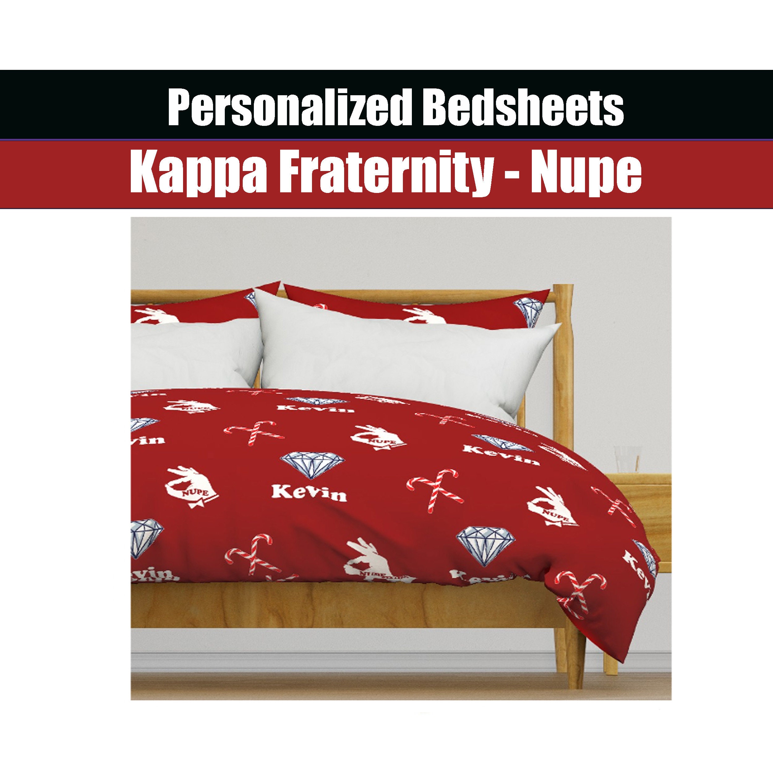 Kappa Fraternity Red Nupe Sheets Featuring Cane, Diamond for Bedroom ...