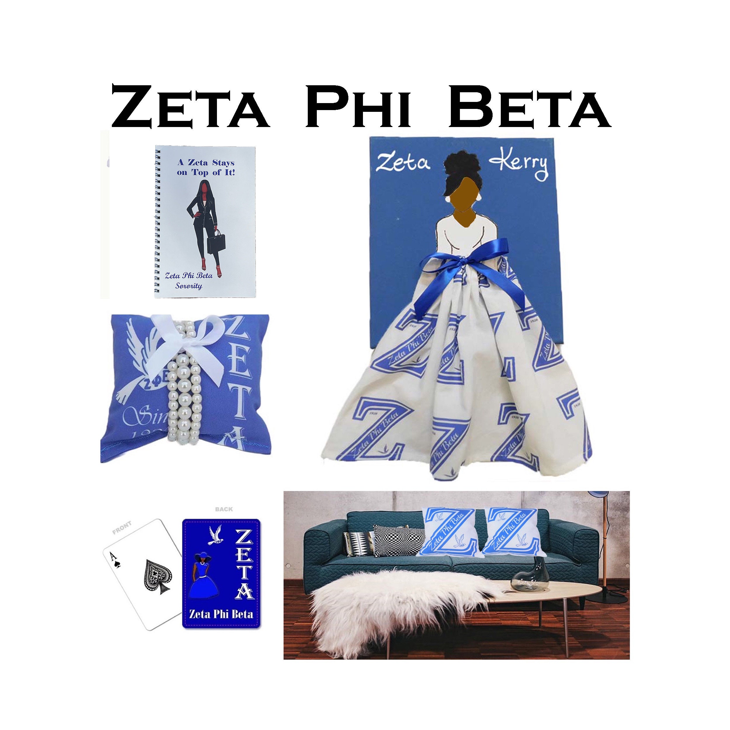 Zeta Phi Beta Sorority Gifts Playing Cards, 4in. Jewelry Pillow ...
