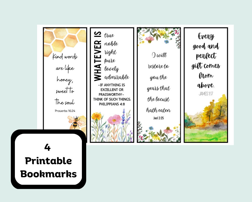 Bible Verse Bookmark Printable | Set of 4 Bookmarks | Scripture ...