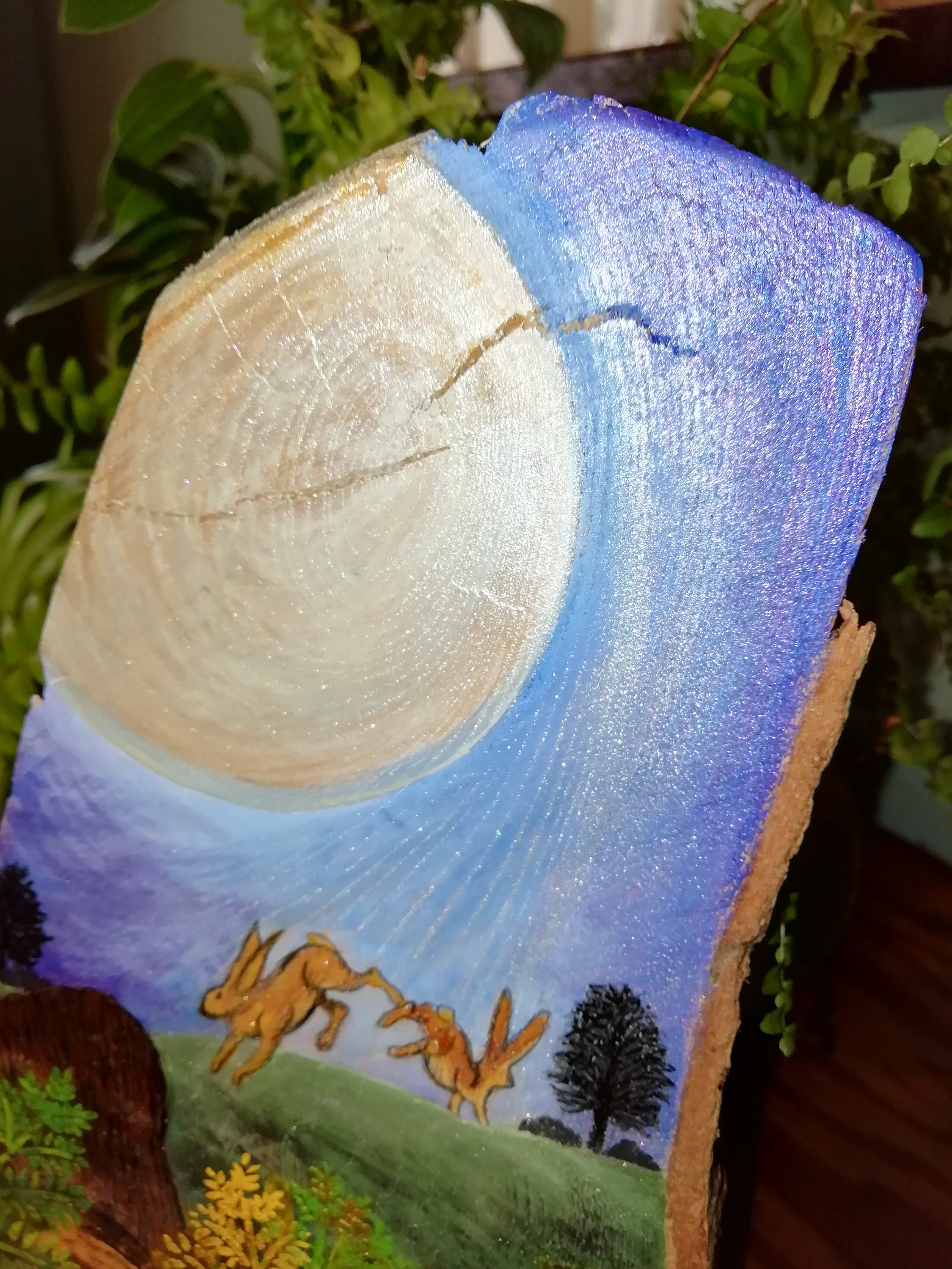 Hare in Moon Painted Wood Sculpture Ornament Hares in Moonlight ...