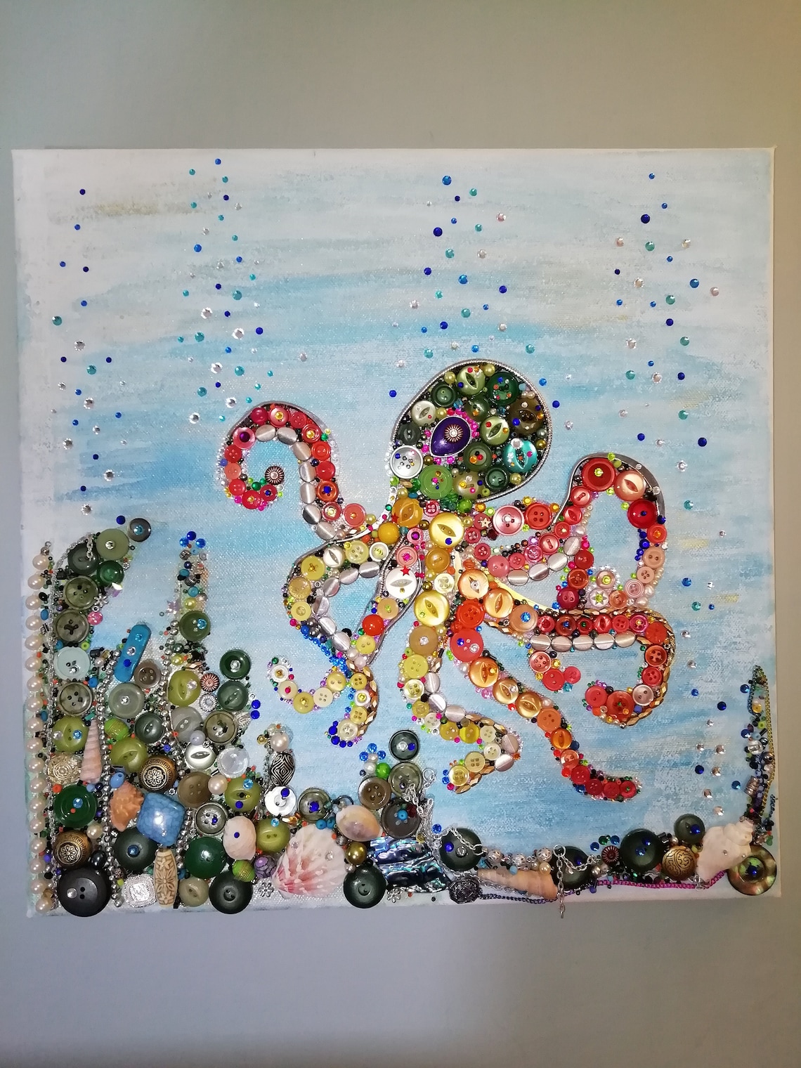 Octopus Underwater Picture Art Buttons Beads Jewellery Colourful ...