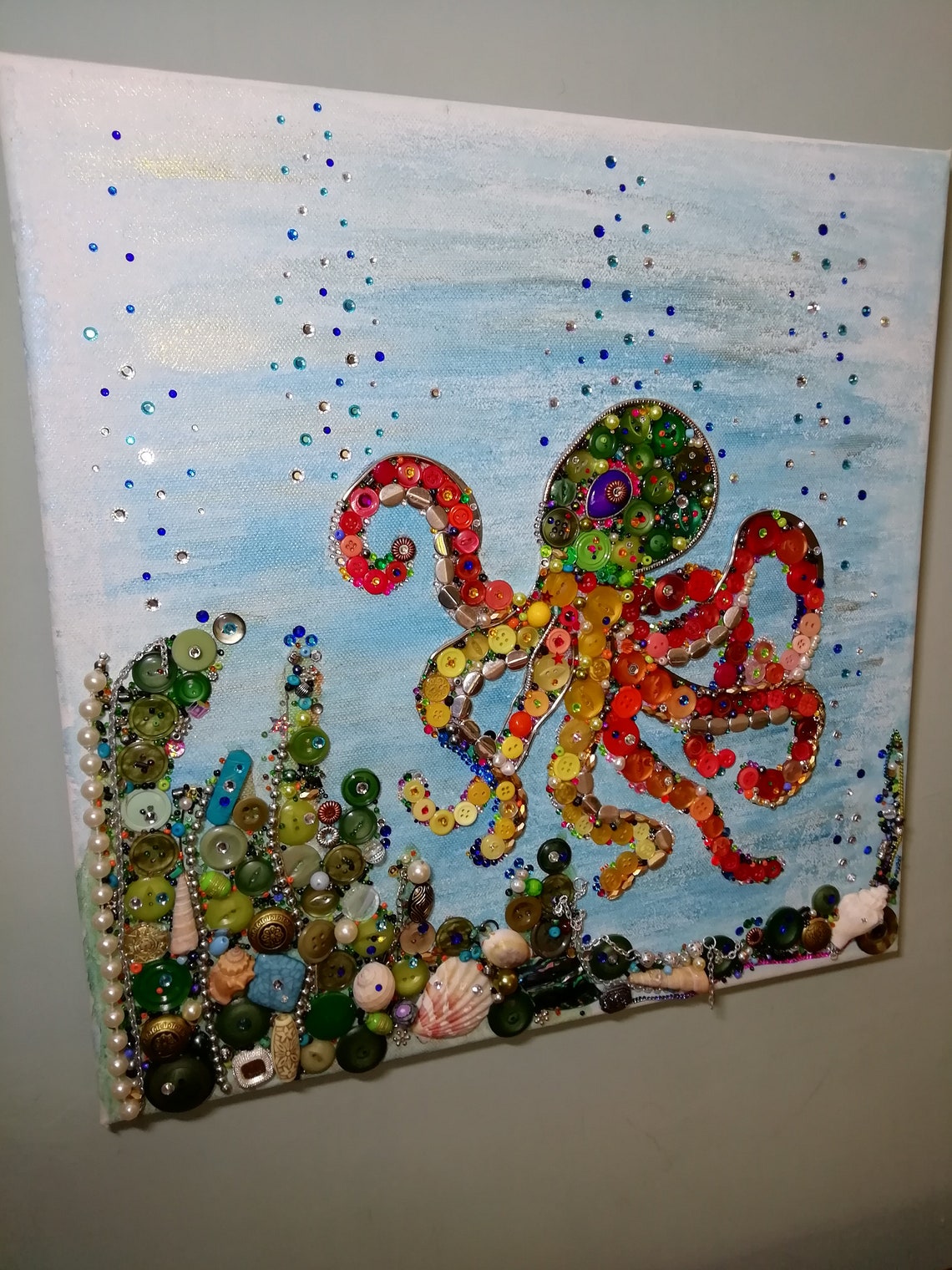 Octopus Underwater Picture Art Buttons Beads Jewellery Colourful ...