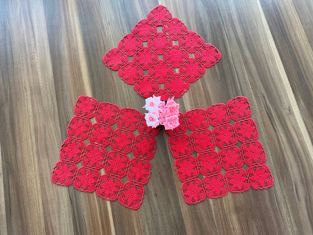 Set of Hand Knitted Lace Coffee Table or Tablecloth With Cotton Rope ...